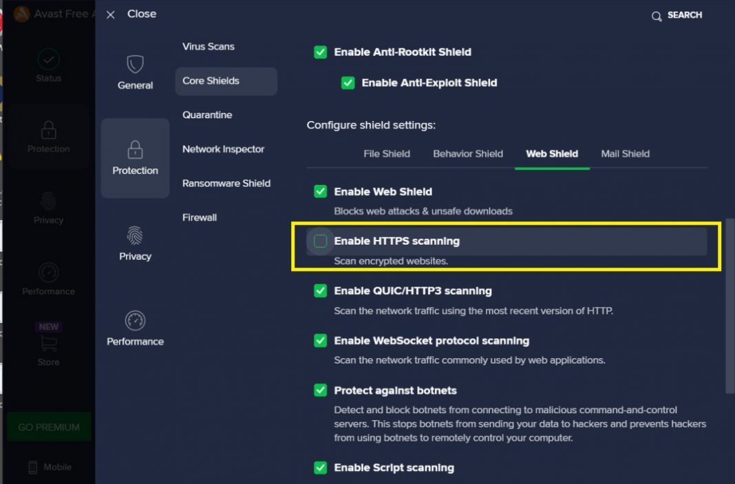 How to stop Avast from Blocking a Website